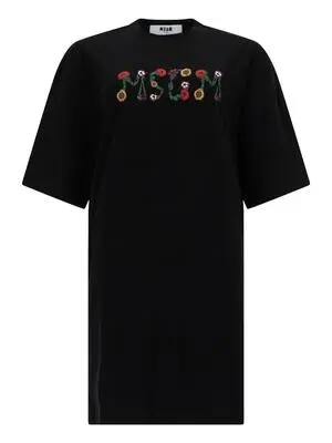 MSGM Embroidered Logo T-shirt Dress - Black