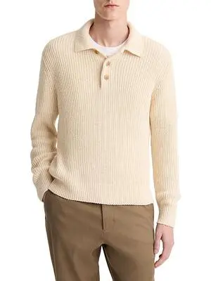 Vince Shaker Knit Polo Sweater - Bone