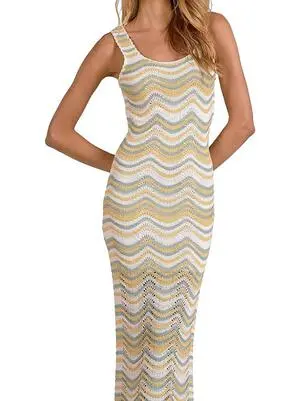 Elan Knit Maxi Tank Dress - White Multi