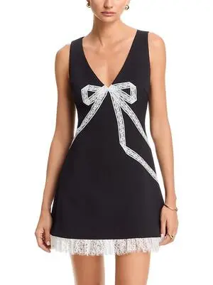 SELF-PORTRAIT Lace Bow Crepe Dress - Black