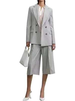 GAËLLE PARIS Gaelle Pinstripe Pattern Drawstring Waist Shorts - Grey