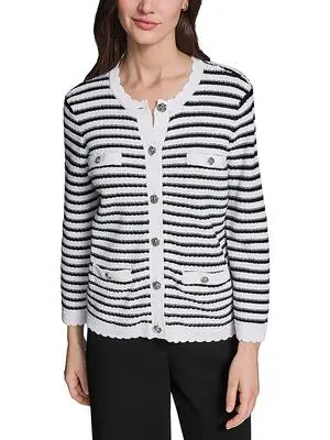 Karl Lagerfeld Paris Striped Long Sleeve Sweater With Pockets - Soft White/ Black