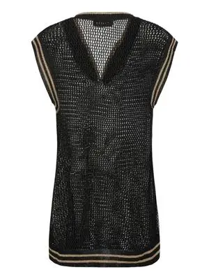 GAËLLE PARIS Gaelle Mesh Logo Patch V-neck Top - Black