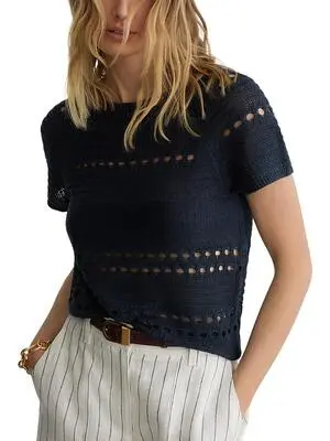 REISS Chloe Knit Top - Navy