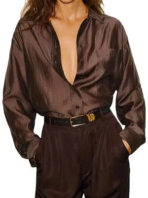 REFORMATION Eli Oversized Shirt - Brown