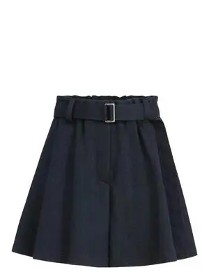 Brunello Cucinelli Virgin Wool Crêpe Chevron Skirt-pants With Monili - Blue