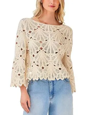 Karen Kane Crochet Flared Sleeve Top - Natural