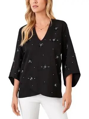 Karen Kane Embellished Asymmetric Top With Bracelet Sleeves - Black