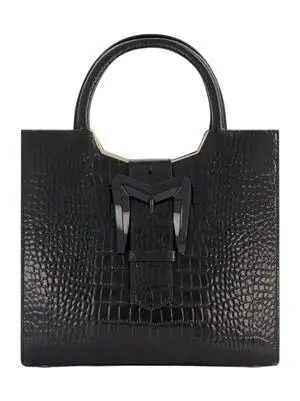 Mac Duggal Croc Embossed Leather Tote - Black