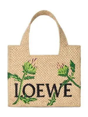 Loewe Small Artichoke Font Tote In Raffia - Natural