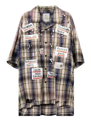 Mihara Yasuhiro H/s Check Shirt With Sticker - Beige