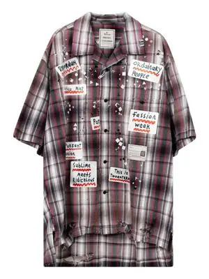 Mihara Yasuhiro H/s Check Shirt With Sticker - Black