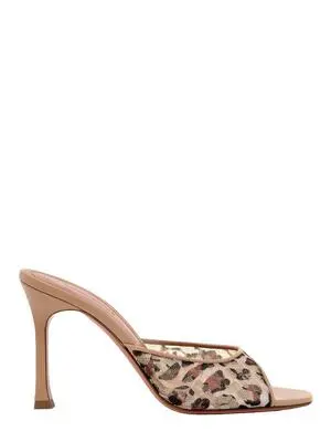Amina Muaddi Alexa Leopard Lace Slipper - Brown