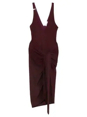 Attico Ruched V-neck Midi Dress - Red