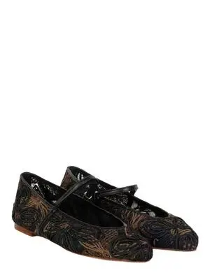LORENA PAGGI Lace-embroidered Touch-strap Flat Pumps - Black