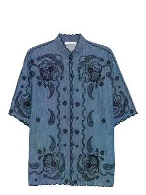 Zimmermann Aster Paisley Embroidered Scalloped Blouse - Blue