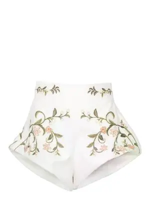 Agua Bendita Gatti Floral-embroidered Shorts - Neutrals