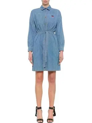 Kenzo Embroidered Tiger Shirt Dress - Blue
