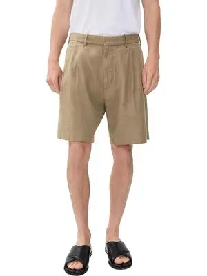 Madewell Herringbone Pleated Linen Blend Shorts - Olive