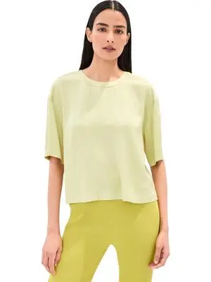 LE BOP LE BOP Chandler Satin Tee With Crew Neck And Keyhole Back Honeydew