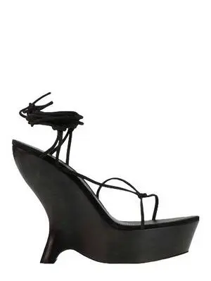 FERRAGAMO Suede Wedge Sandals With Lace-up Ankle Ties - Black