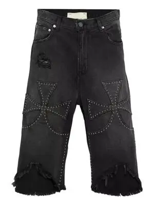 SEKRIT Studded Denim Shorts - Black
