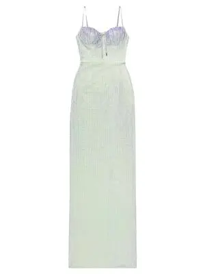 AREA Crystal Embellished Maxi Dress - Green
