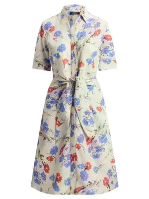 Ralph Lauren Floral Print Tie-front Midi Shirtdress - Neutrals