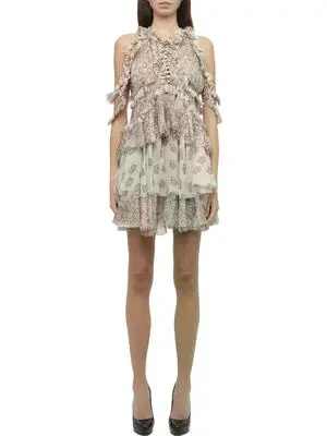 Alexander McQueen Floral Print Ruffled Dress - Neutrals
