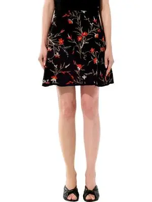 Balenciaga Floral Embroidered A-line Midi Skirt - Black