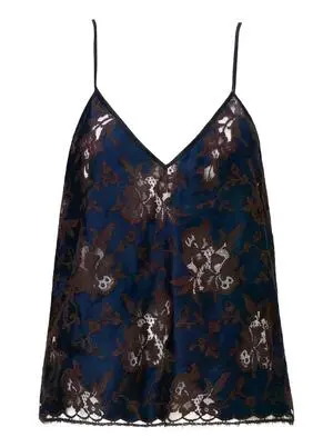 ALMAZ V-neck Lace-overlay Top - Blue