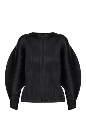 Issey Miyake Sculptural Pleated Zip-up Cardigan - Black
