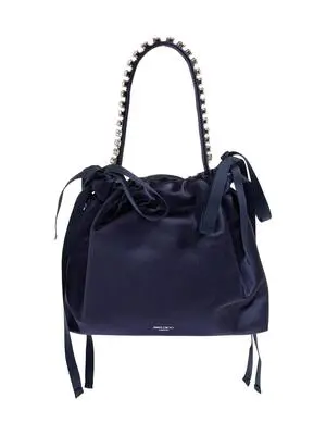 JIMMY CHOO Drawstring Mini Satin Bag - Navy Blue