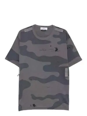 Stone Island Camouflage-print Logo-print T-shirt - Grey