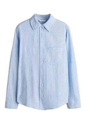 H&m Linen-blend Shirt - Light Blue/striped