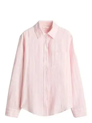 H&m Linen-blend Shirt - Light Pink/striped