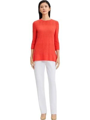 Misook Classic Lined Pointelle Soft Knit Tunic - Cherry Ember