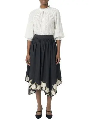 AREA STARS Black Floral-hem Midi Skirt - Black Multi