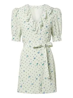 Alessandra Rich Floral Silk Minidress - Green
