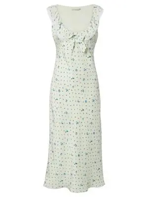 Alessandra Rich Lace-trimmed Floral Silk Midi Dress - Green