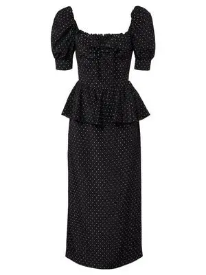 Alessandra Rich Polka-dot Peplum Silk Midi Dress - Black