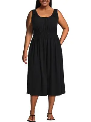 LANDS' END Sleeveless Smocked Midi Dress - Black
