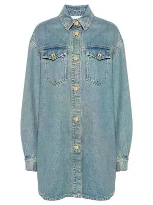 Moschino Washed Denim Mini Dress With Teddy Bear Buttons - Blue