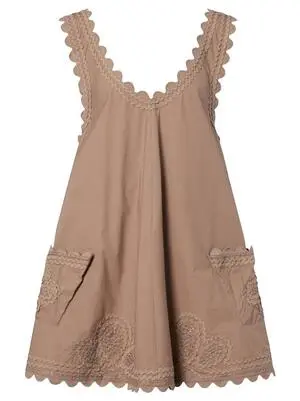 JULIET DUNN Embroidered Cotton Mini Dress - Brown