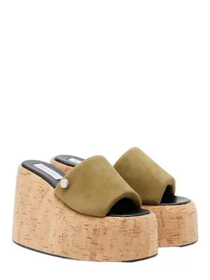 Attico Mochi Suede Platform Slides - Green