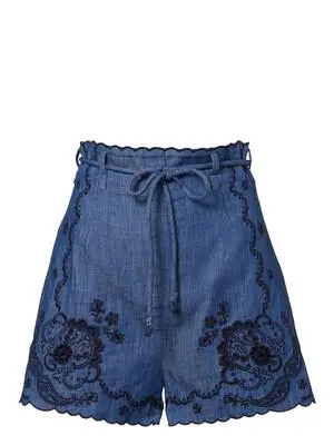 Zimmermann Aster Embroidered Denim Shorts - Blue