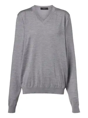 Gucci Oversized Wool V-neck Sweater - Grey