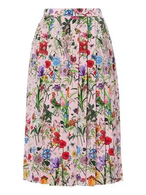 Gucci Flora Pleated Silk Midi Skirt - Multicoloured