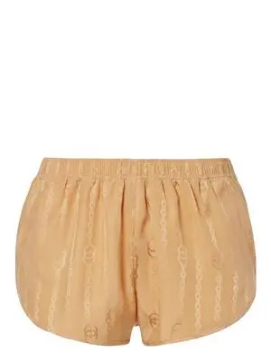 Gucci Silk Jacquard Shorts With Interlocking G Detail - Beige