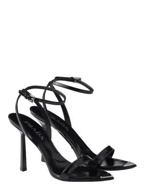 Prada Brushed Leather Sandals With Metal Buckle - Black